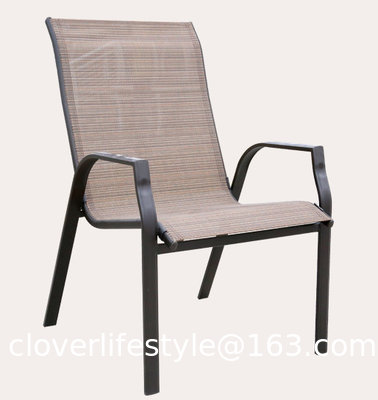 Textilene chair with aluminum frame and teak wood or poly wood arm BY CLOVER LIFESTYLE