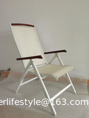 Folding chair with powder coating aluminum frame + Textilene + teak wood by Clover Lifestyle