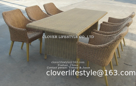 6 +1 wicker dining table with aluminum frame  for Home. Hotel, Garden and Beach by Clover Lifestyle Outdoor Furniture