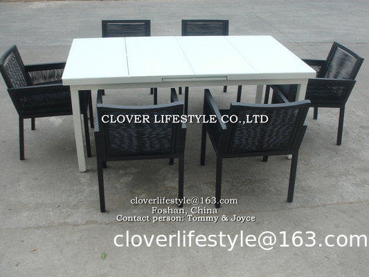 Glass dining table flexible with aluminum frame for Home. Hotel, Garden and Beach by Clover Lifestyle Outdoor Furniture