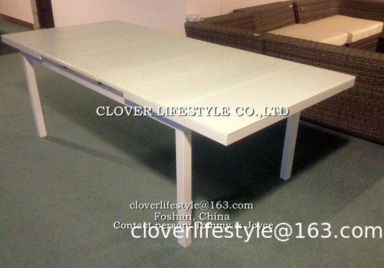 Glass dining table flexible with aluminum frame for Home. Hotel, Garden and Beach by Clover Lifestyle Outdoor Furniture
