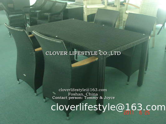 ANNE flat wicker dining set with teak arm for Hotel, Garden and Beach by Clover Lifestyle Outdoor Furniture China