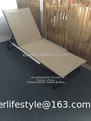 Textilene with leather arm and wheel sun lounger for Hotel, Garden and Beach by Clover Lifestyle Outdoor Furniture China