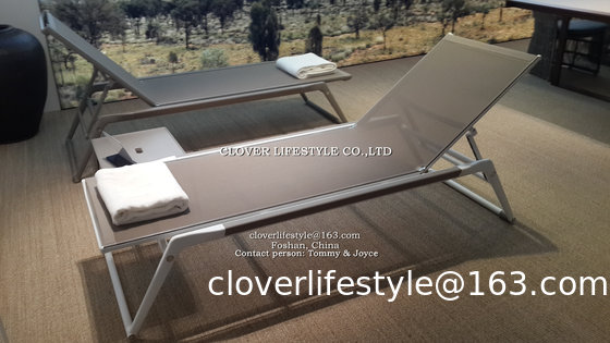 Textilene with leather arm and wheel sun lounger for Hotel, Garden and Beach by Clover Lifestyle Outdoor Furniture China