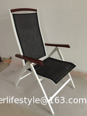 Folding chair with powder coating aluminum frame + Textilene + teak wood by Clover Lifestyle