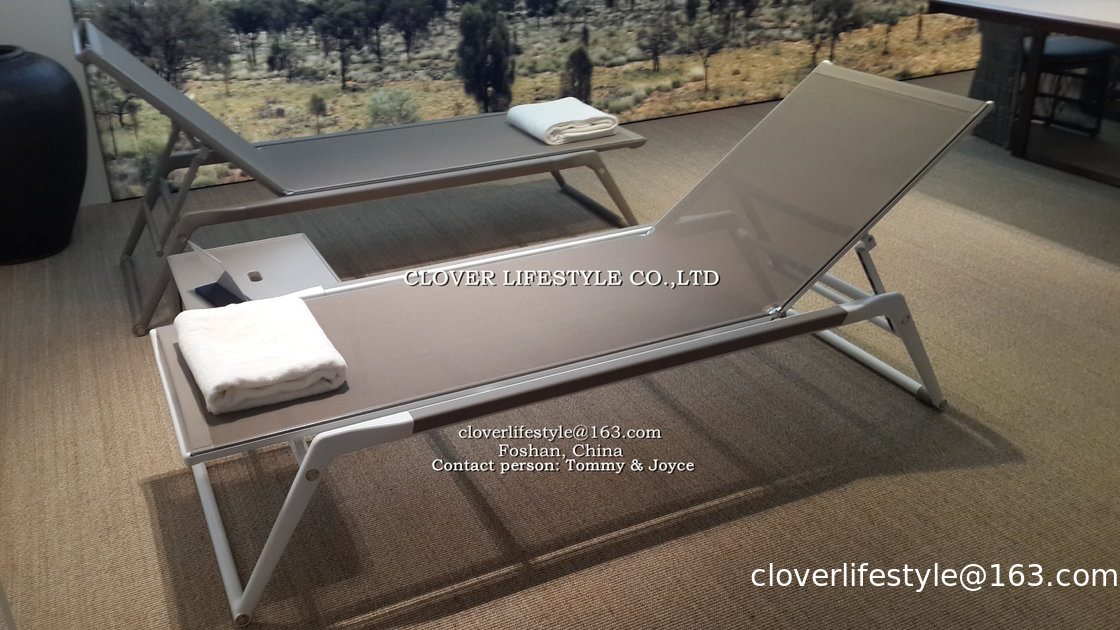 Textilene with leather arm and wheel sun lounger for Hotel, Garden and Beach by Clover Lifestyle Outdoor Furniture China