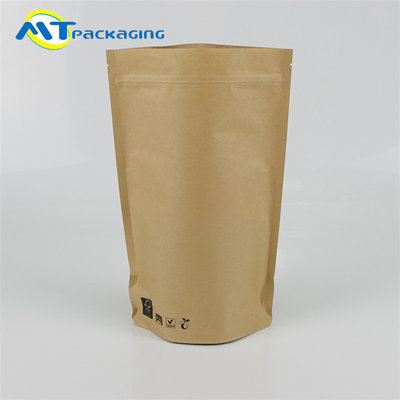Light Weight Kraft Zipper Pouch Gusset Bags , Biodegradable Stand Up Pouches