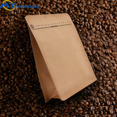 Brown Waterproof Kraft Paper Coffee Bags With Valve And Zipper Logo Printing