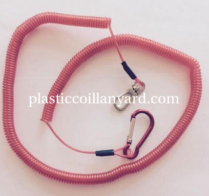 Carabiner hook spring stretchy coil keychain strap rope red fishing coiled lanyard supplier