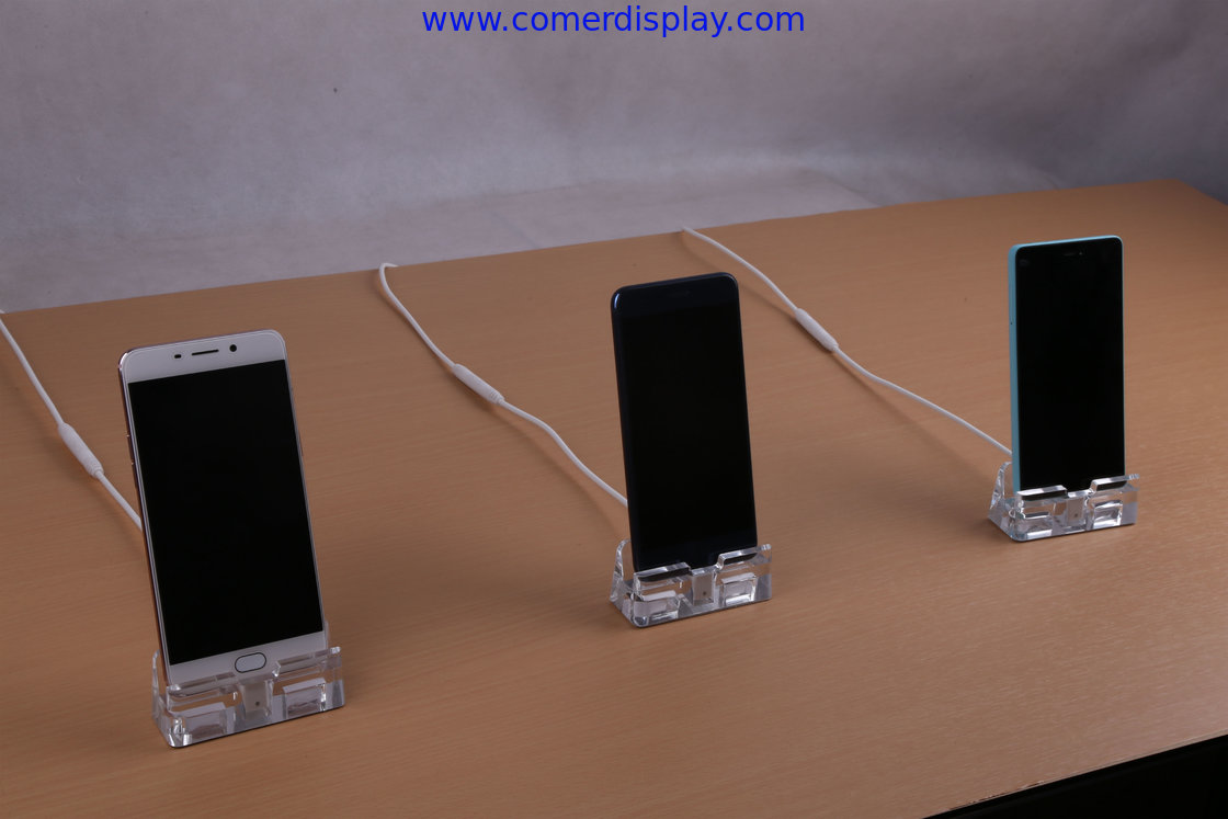 COMER Hot sale eas system ABS material 6 ports security smart phone safer shelf with charging cable