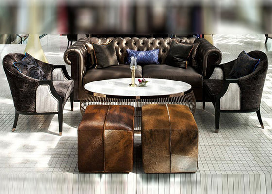 British Hotel Lobby Sofa For Public Area , Brown 2 Seater Leather Sofa