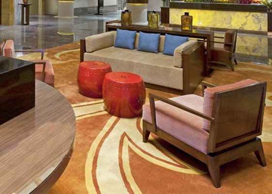 Custom Made Wood Fabric Hotel Lobby Sofa Set For Reception Center