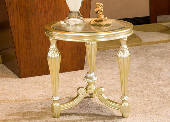 Gold Leaf Finish Modern Wood Coffee Table , Luxury Round Wood End Table