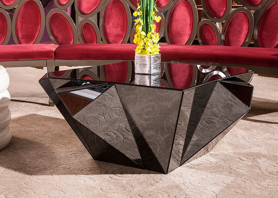 Fashionable Black Modern Wood Coffee Table With Mirror Diamond Decoration