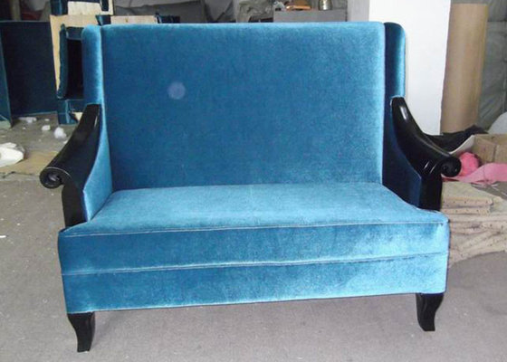 Blue Velvet Restaurant Booth Furniture , Fully Upholstered Half Moon Sofa Booth