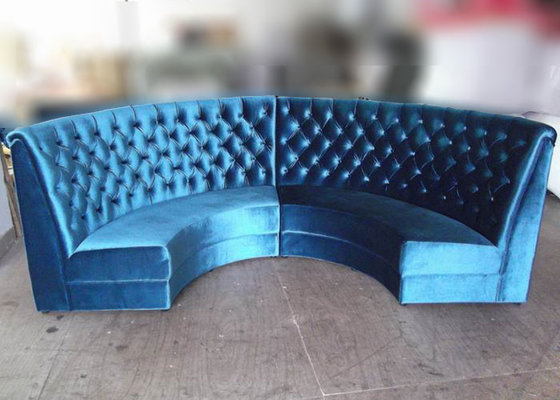 Blue Velvet Restaurant Booth Furniture , Fully Upholstered Half Moon Sofa Booth