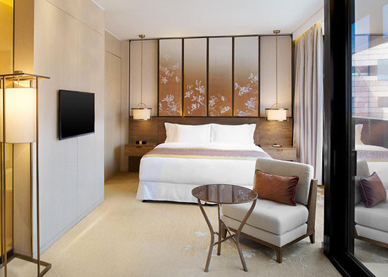 Twin - Bed Luxury Hotel Furniture With Rustic Style Tan Ash Finishing