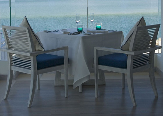 Hotel Island Resort White Square Ash Wood 80 × 80 Dining Table With Armchair