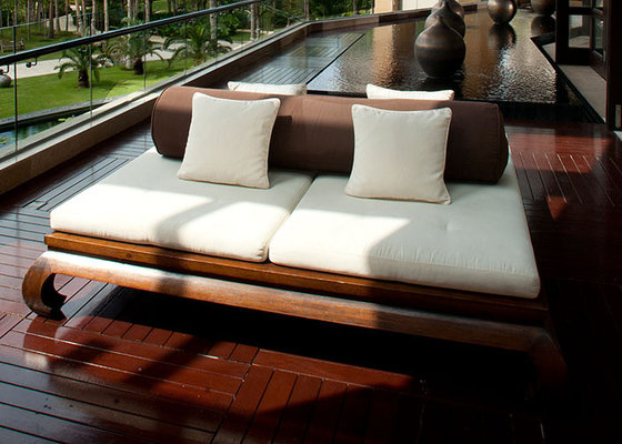 Lobby Wood Frame Rattan Sofa Set For Island Resort Durable Teak Wood