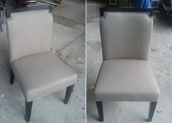 Grey Hardwood Modern Dining Room Chairs with Brown Fabric Upholstered Design