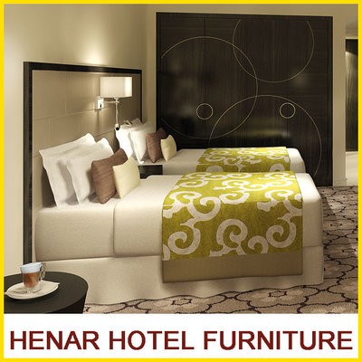 Commercial Hotel Furniture Dark Walnut Frame Faux Leather Hotel Bedroom Furniture Set