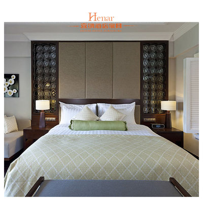 OEM Hotel Bedroom Furniture , Single King Size Bed with Side Table and Chair