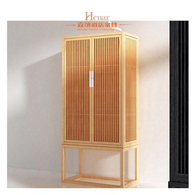 Modern Hotel Furniture Pull Out Doors Closet Wardrobe In Natural Lacquer Finish