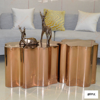Decorative Modern Lobby Furniture Metal End Table In Golden Finish