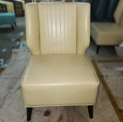 Blue PU Leather Wing Back Chairs With Yellow Cushion Copper Nail Decorative