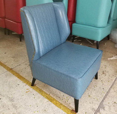 Blue PU Leather Wing Back Chairs With Yellow Cushion Copper Nail Decorative