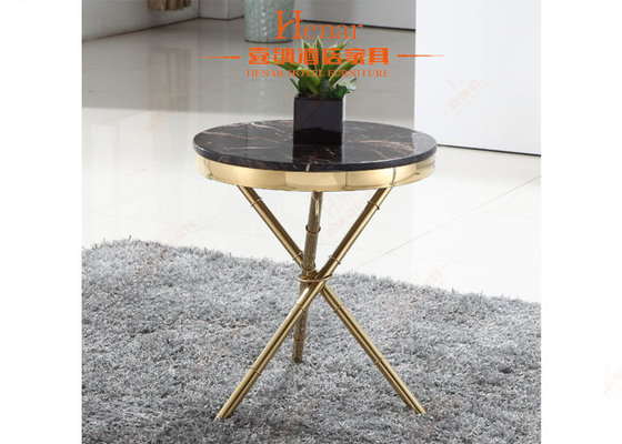 Hotel Furniture Gold Finish Round Marble Top Side Table With X - base