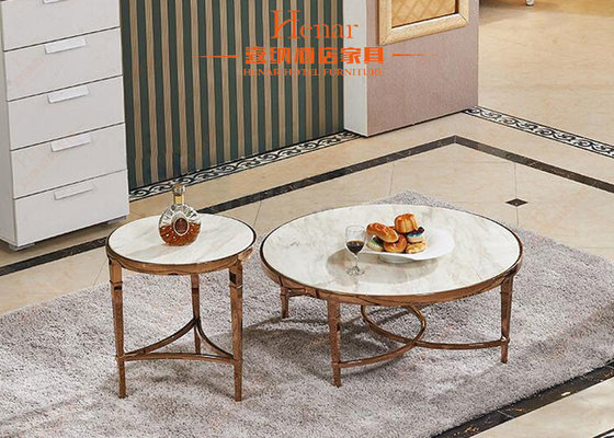 OEM Luxury Living Room Furniture , Rose Gold Stainless Steel Coffee Table with Marble Top