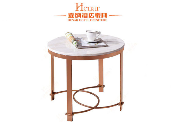 OEM Luxury Living Room Furniture , Rose Gold Stainless Steel Coffee Table with Marble Top