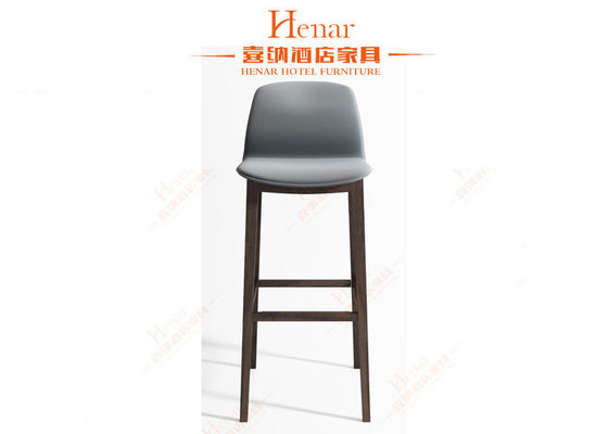 Dining Room Counter Height Bar Stools With Wood Legs / Grey Leather Seat And Back