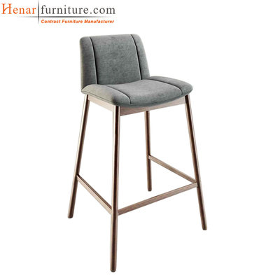 Hotel Grey Fabric Gorgeous Modern Wood Bar Chairs In Natural Wooden Finished