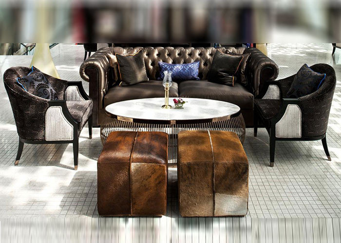 British Hotel Lobby Sofa For Public Area , Brown 2 Seater Leather Sofa