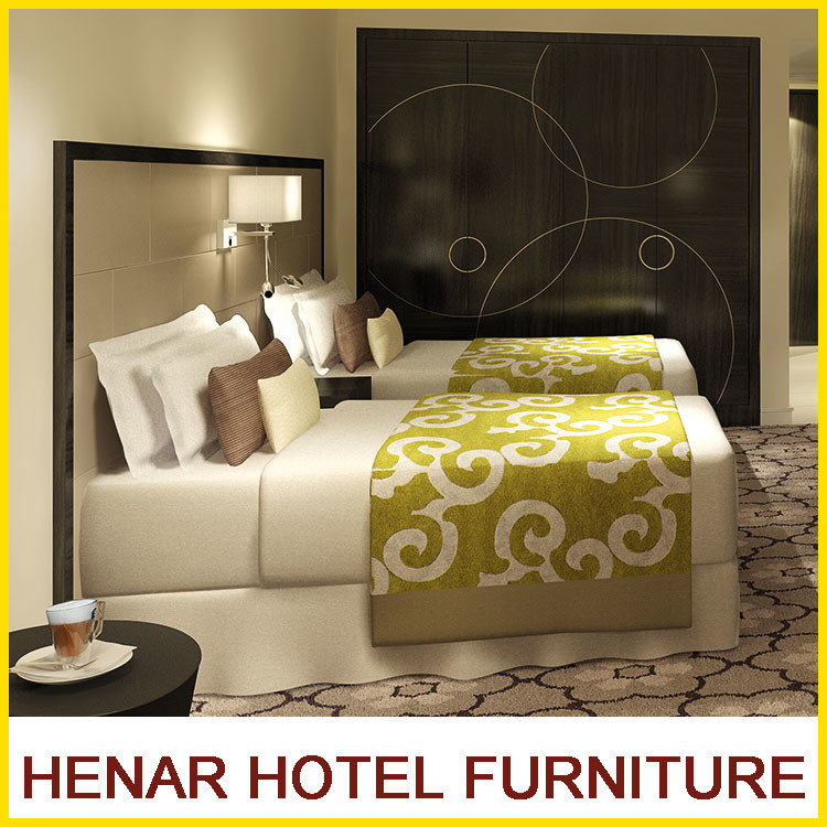 Commercial Hotel Furniture Dark Walnut Frame Faux Leather Hotel Bedroom Furniture Set