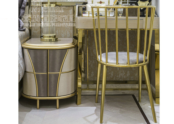 Modern Hotel Bedroom Furniture , Stainless Steel Study Table With Chair Golden Color