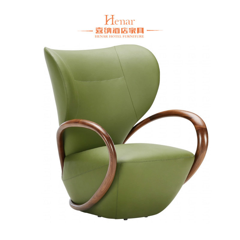 Leather Upholstered Solid Wooden Leisure Chair For Coffee Shop / Restroom
