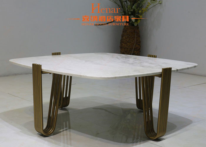 Creative Europe Luxury Living Room Furniture , Stainless Steel Gold Nordic Marble Coffee Table