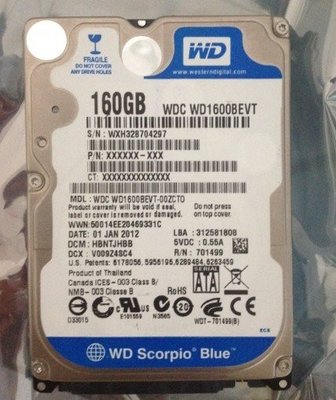 160GB Laptop SATA Hard Disk Drive / wd desktop internal hard drive W1600BEVT