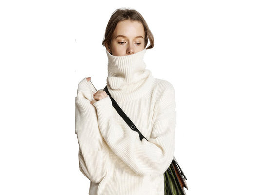 Plain Camel Cashmere Sweater High Neck Coarse Wool Jumper Angora Material For Ladies