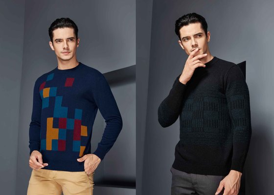 Intarsia Crew Neck Cashmere Clothing Custom Knitted 100 Cashmere Sweater