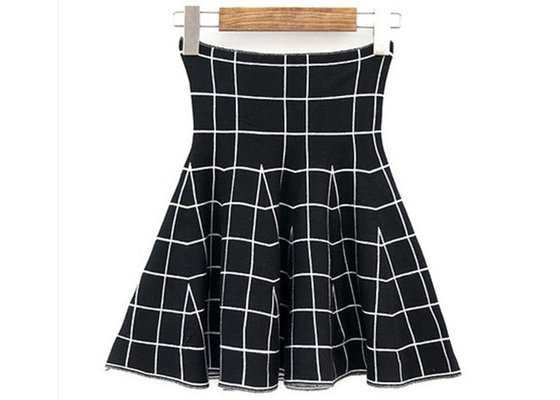 High Waist Grid Pattern Girls Skater Skirt / Fashionable Plaid Mini Skirt