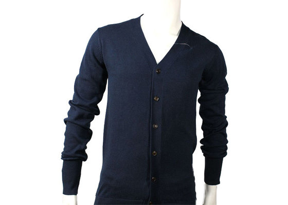V Neck Mens Knit Sweater Cardigan Button Navy Blue Acrylic Mens Cable Knit Jumper