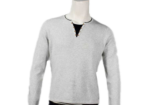 Long Sleeve Mens Cotton Sweaters Stylish V Neck Button Full Needle Knitted Pullover