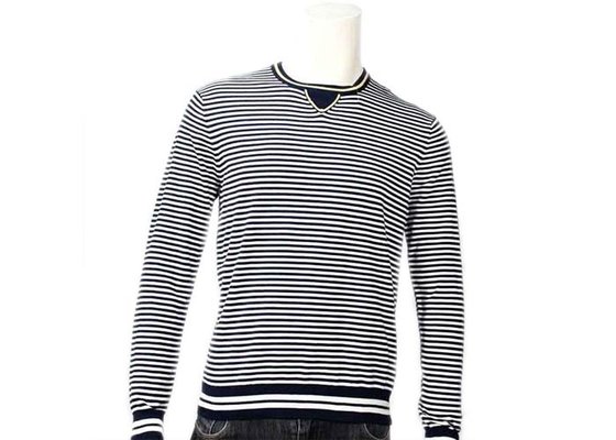 Striped Jumper Modern Mens Knit Sweater Winter Cotton Long Sleeve In Grey