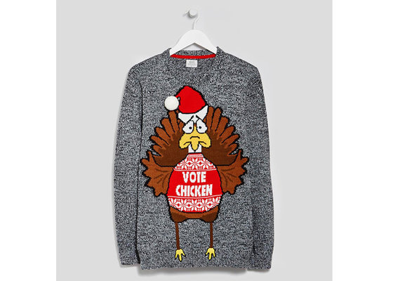 Round Neck Dark Grey Ugly Christmas Sweater Hand Washing No Bleach For Mens