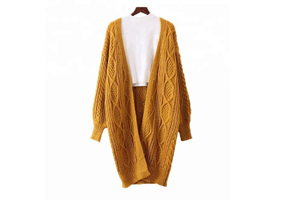 Winter Cable Cozy Knit Sweater Yellow Thick Open Front Cardigan For Woman