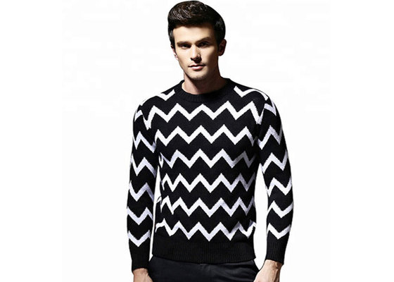 Jacquard Pattern Nylon Mens Round Neck Long Sleeve Pullover Sweaters For Spring